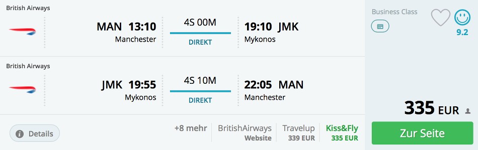 Business Class Manchester - Mykonos Return 335 Euro - Travel with Massi